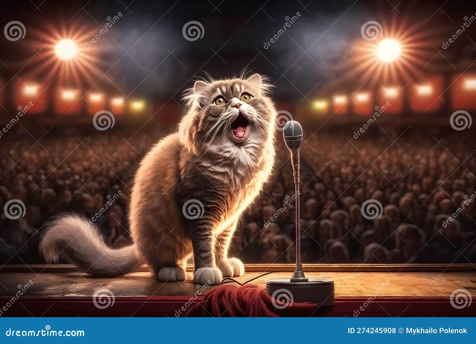Cat Artist Sings into a Microphone. Neural Network AI Generated Stock ...