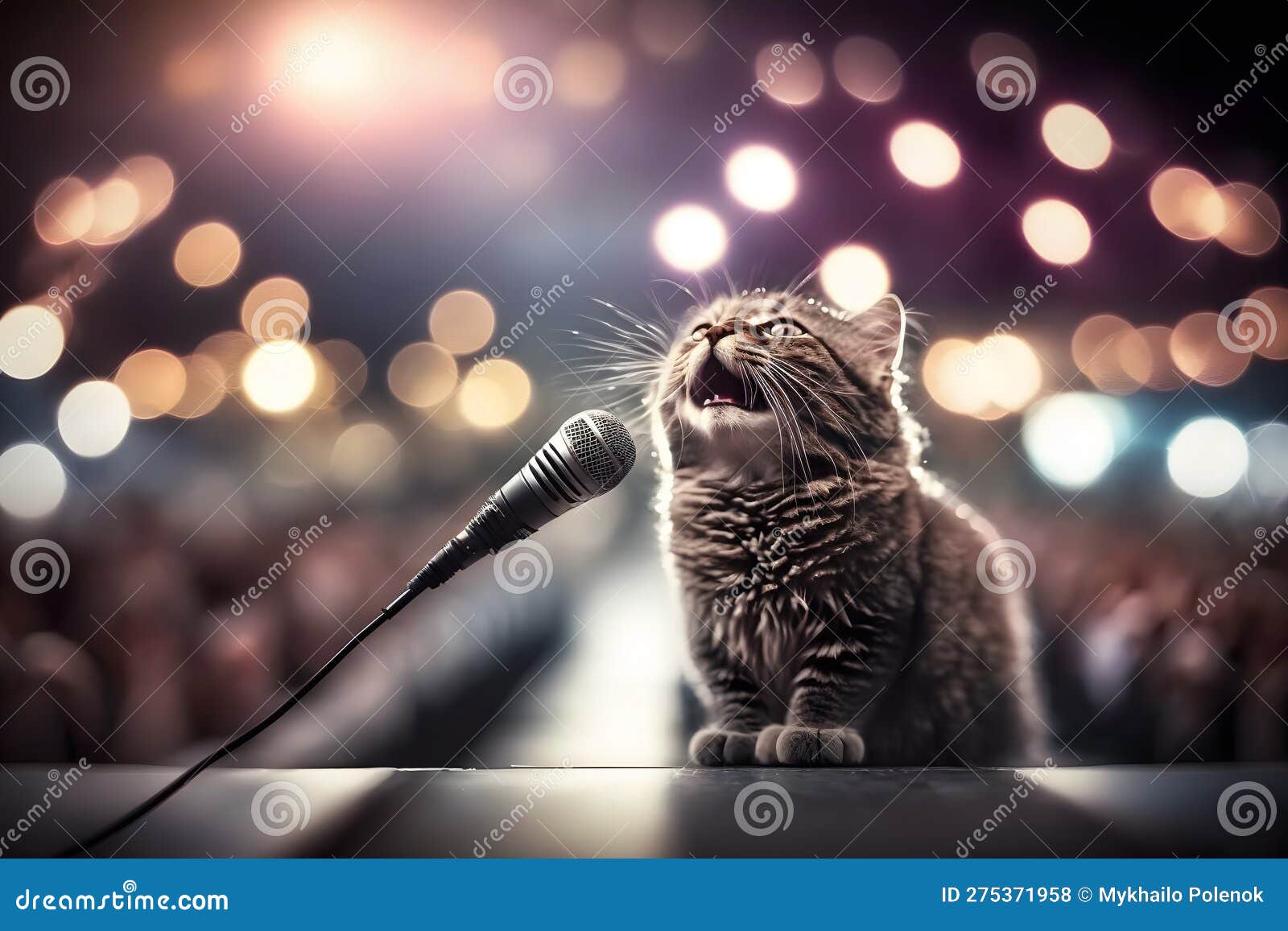 Cat Artist Sings into a Microphone. Neural Network AI Generated Stock ...