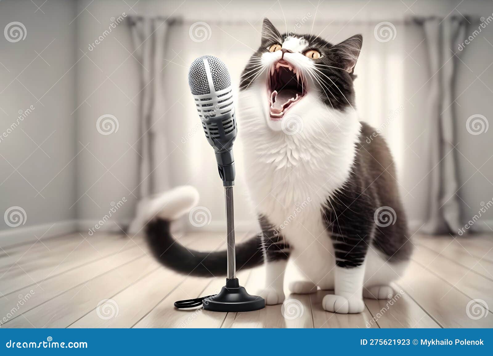 Cat Artist Sings into a Microphone. Neural Network AI Generated Stock ...