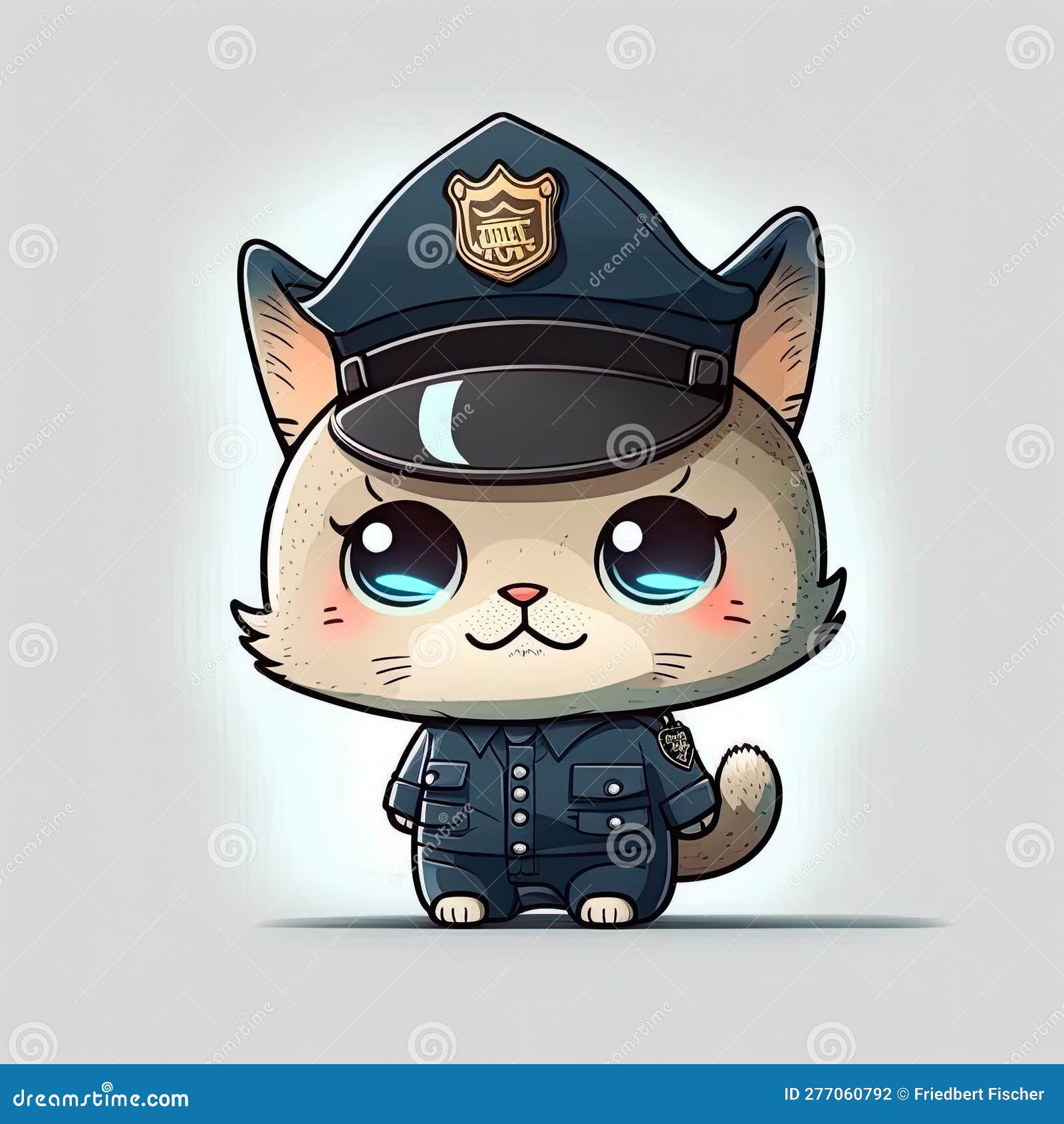 Cat As Policeman, Cartoon Chibi Style, AI Generative Stock Illustration ...