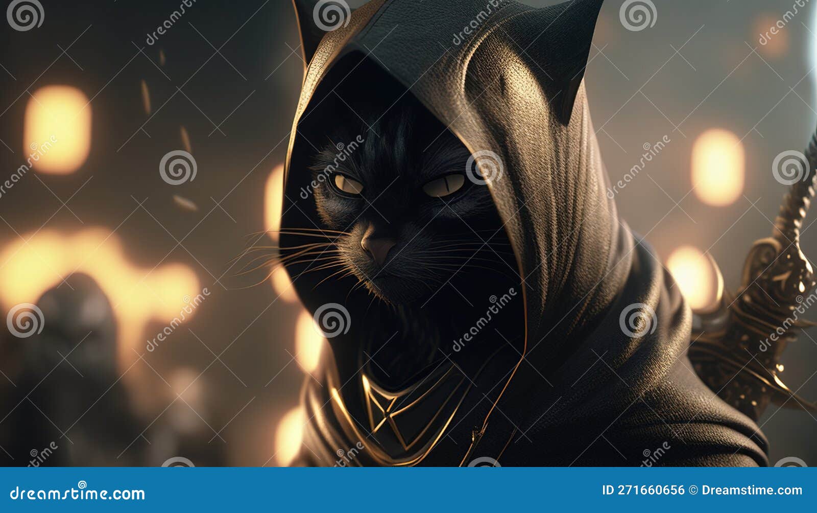 Cat Assassin Digital Art Illustration, Generative AI Stock Illustration ...