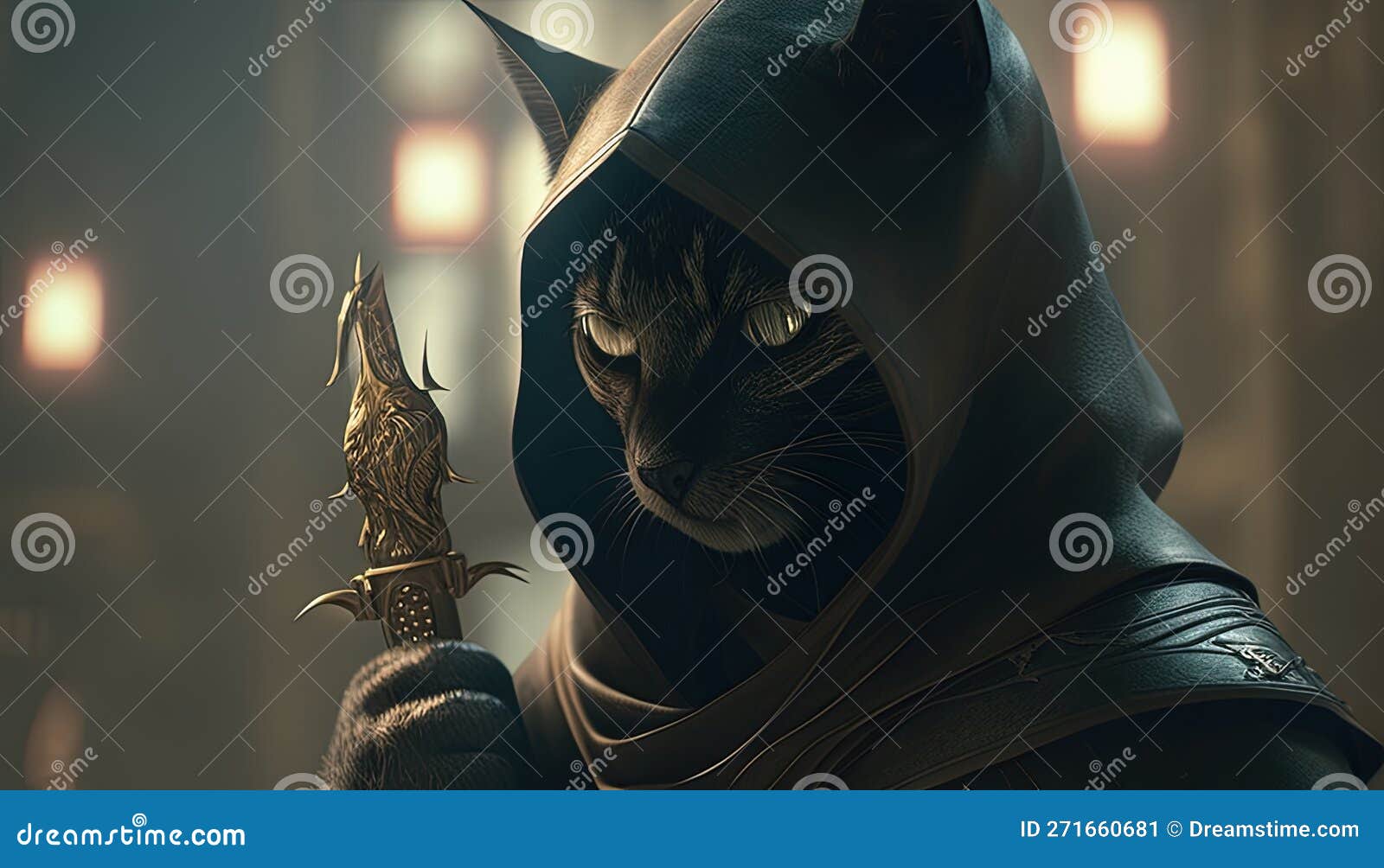 Cat Assassin Digital Art Illustration, Generative AI Stock Illustration ...