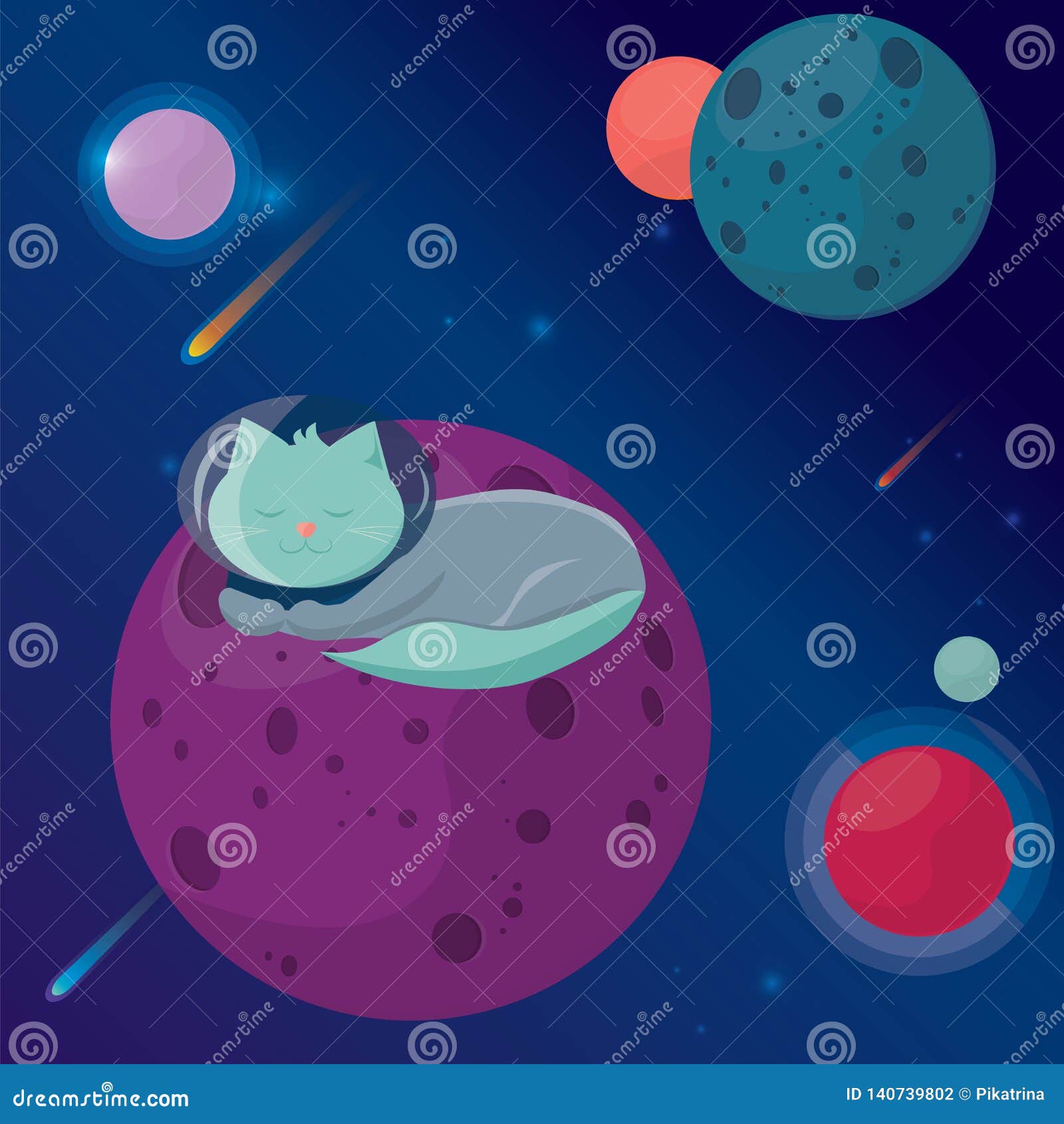 Cat astronaut in space stock vector. Illustration of decorative - 140739802
