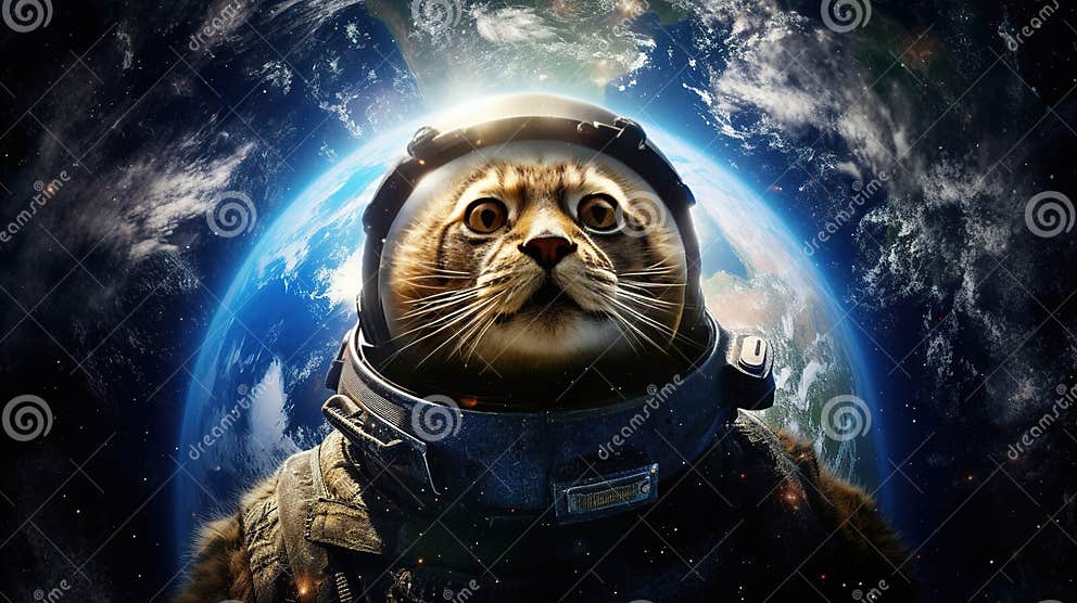 Cat Astronaut in Spacesuit and Helmet. Space Background Stock Photo ... Cat Astronaut in Spacesuit and Helmet. Space Background Stock Photo ...