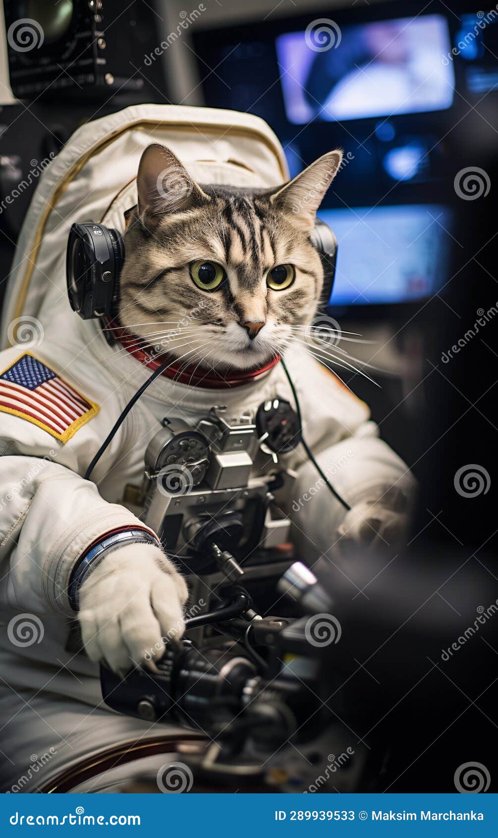 Cat Astronaut in a Spacesuit in a Spaceship Plows the Expanses of the ...
