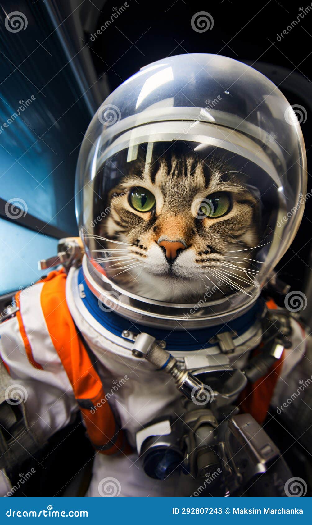 Cat Astronaut in a Spacesuit in a Spaceship Plows the Expanses of the ...