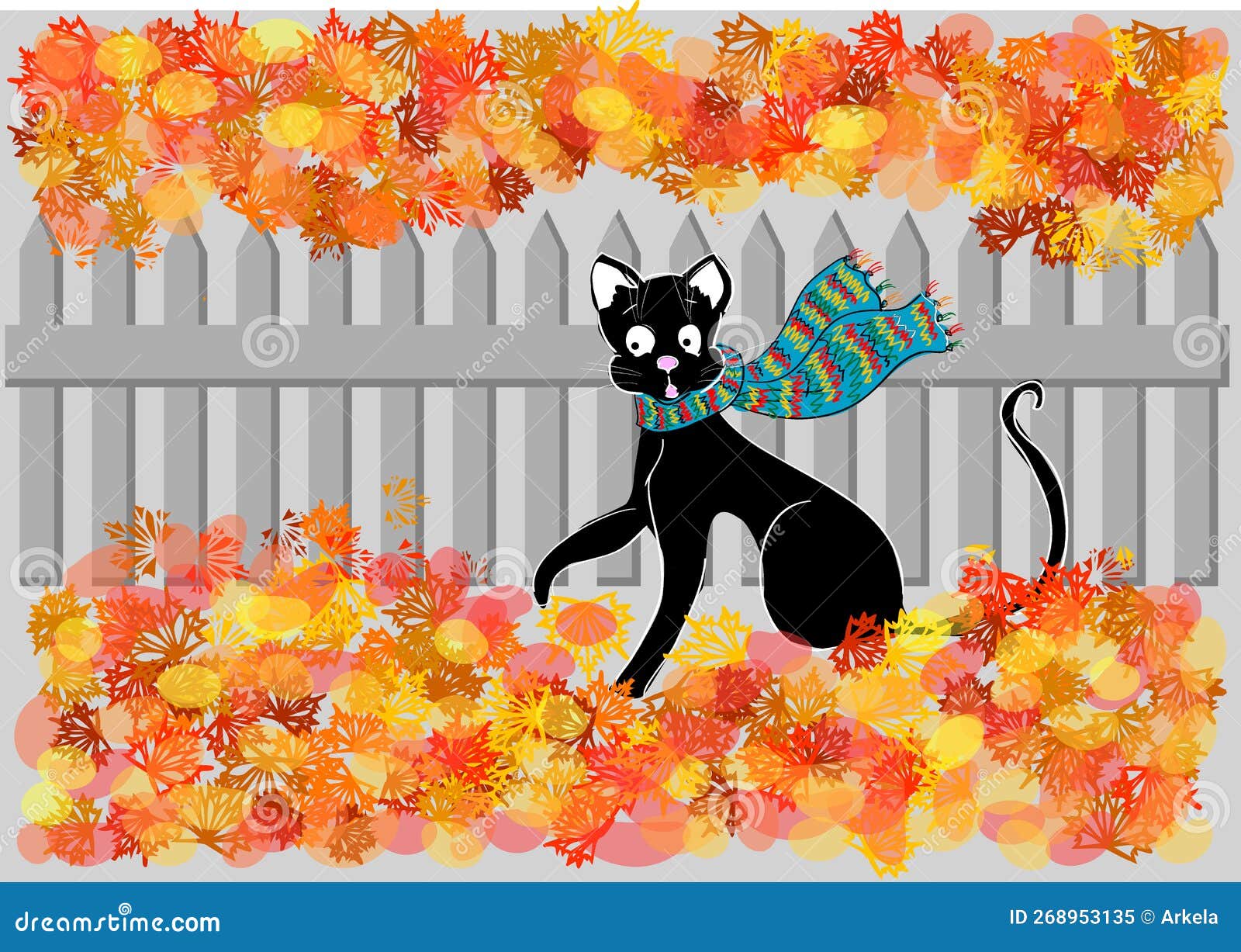 Cat in autumn stock vector. Illustration of vector, foliage - 268953135