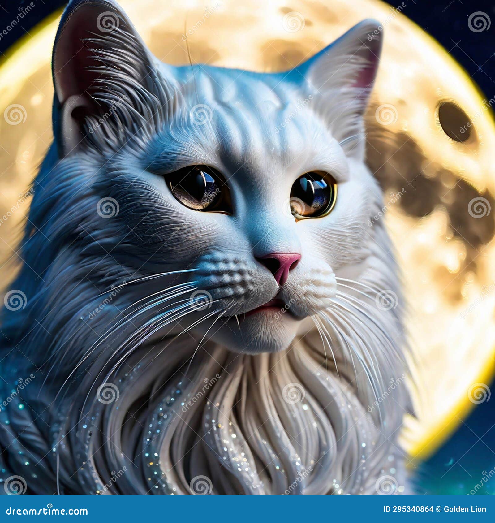 Cat on the Background of the Moon Stock Illustration - Illustration of ...