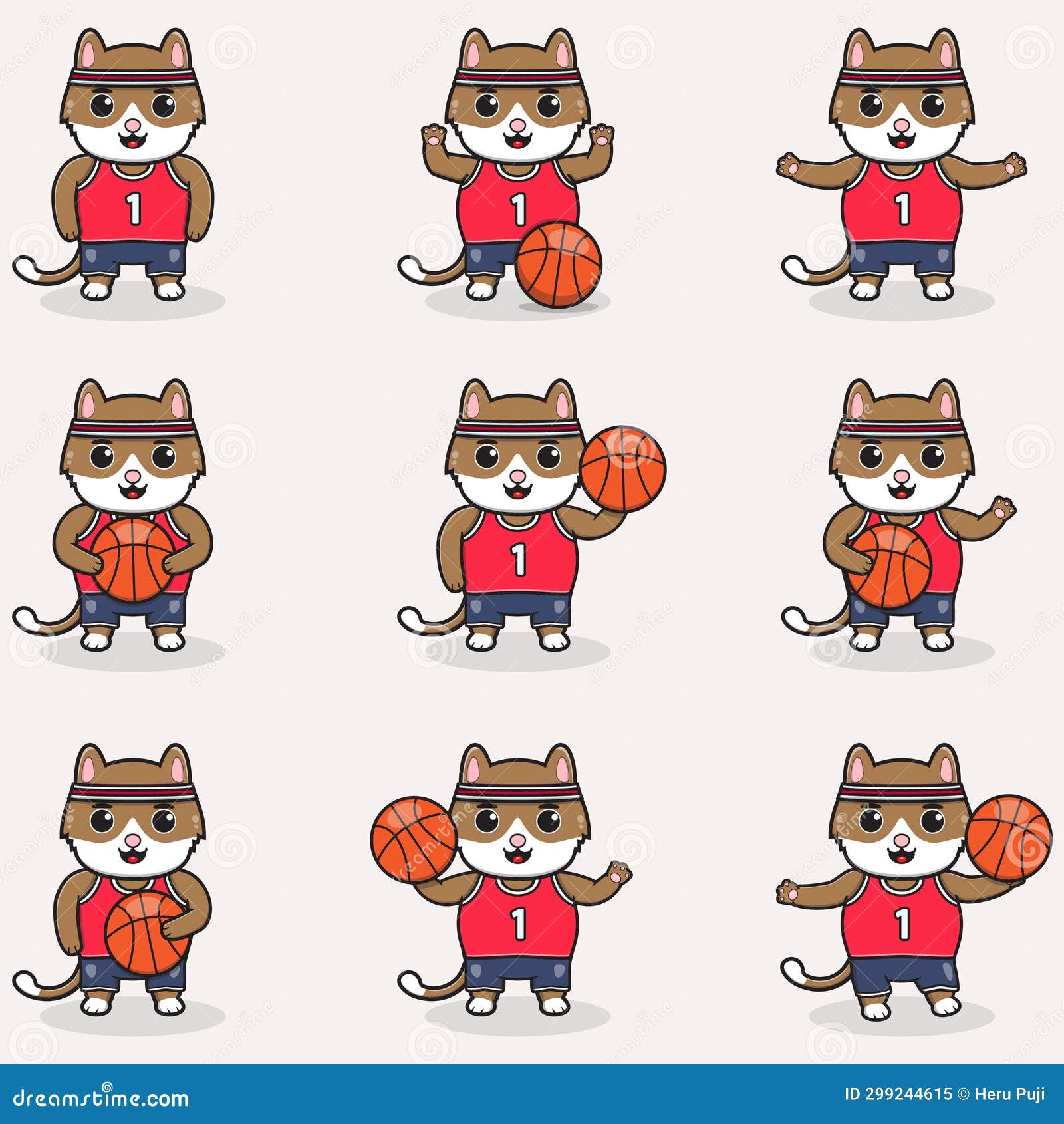 Cute Cartooon Cat Basketball Set Stock Vector - Illustration of graphic ...