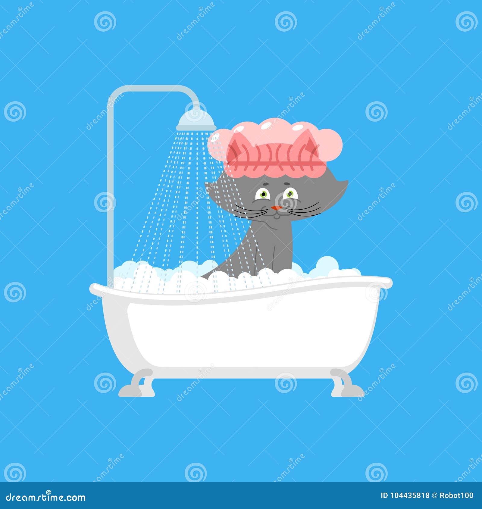 Cat in bath. Pet is washed stock vector. Illustration of cute - 104435818