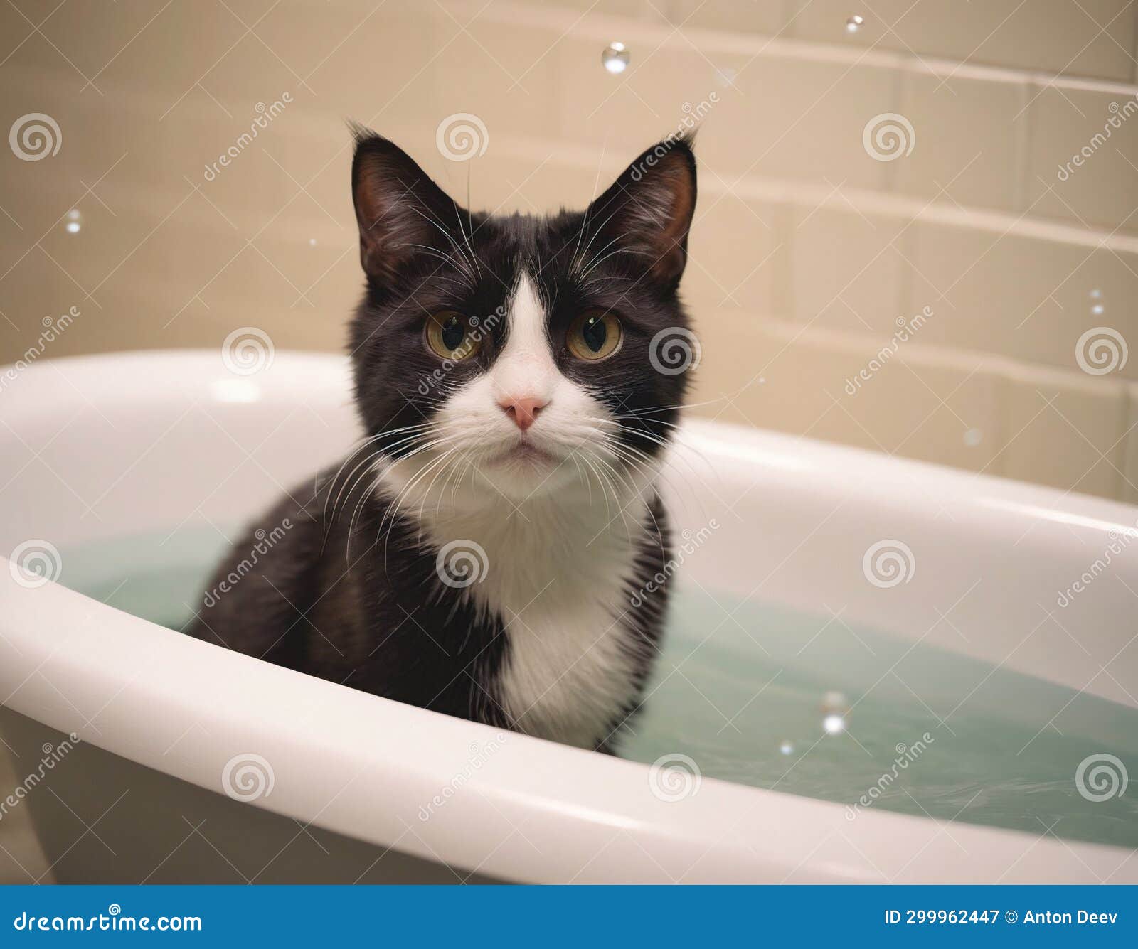 Cat Bathing in Bathtub, Looking at Camera Stock Image - Image of animal ...