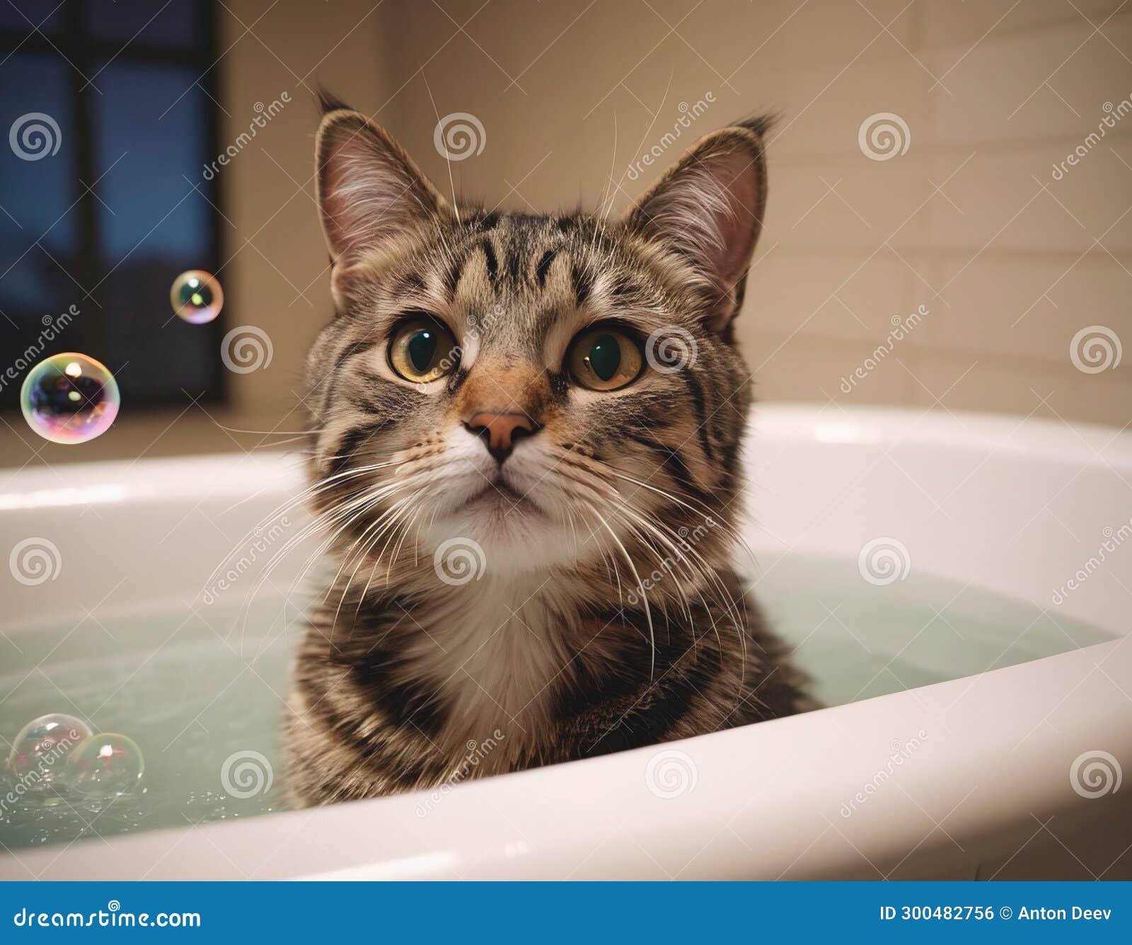 Cat Bathing in Bathtub, Looking at Camera Stock Photo - Image of ...
