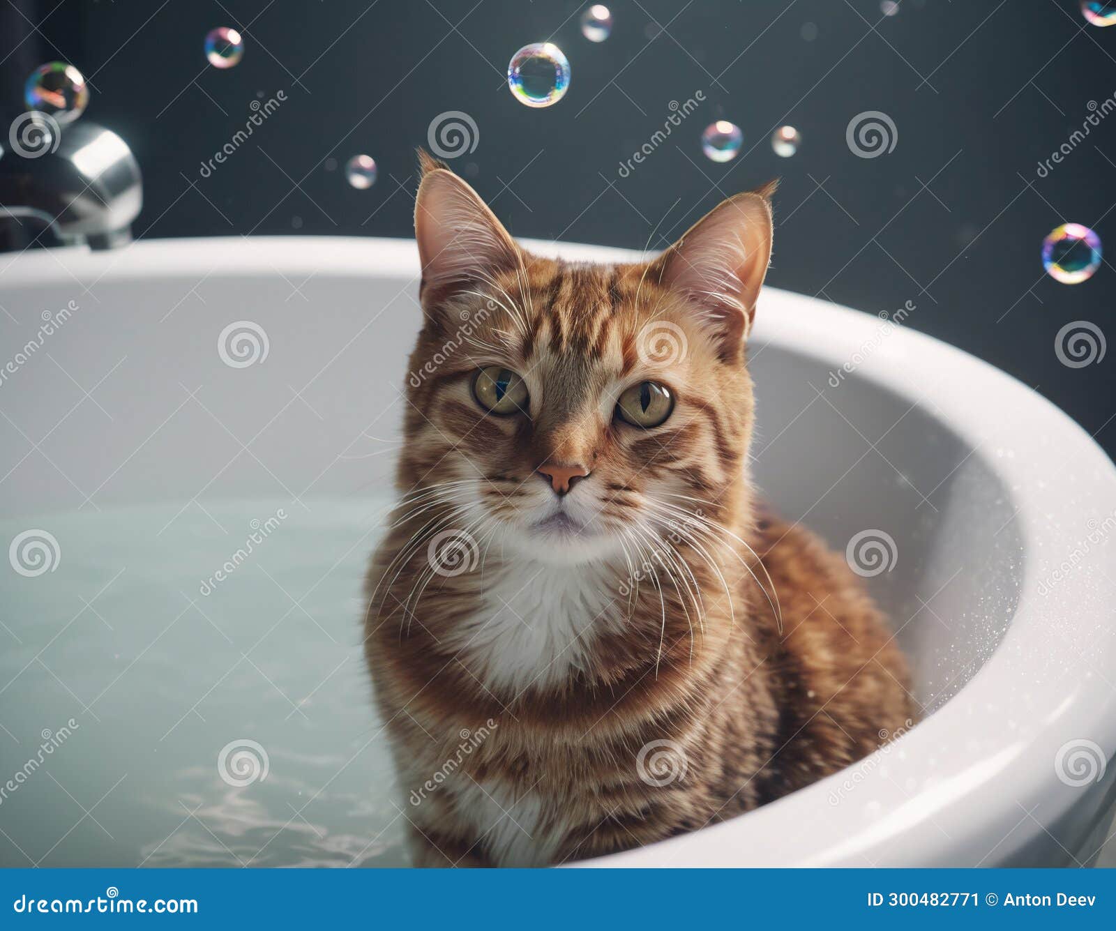 Cat Bathing in Bathtub, Looking at Camera Stock Image - Image of funny ...