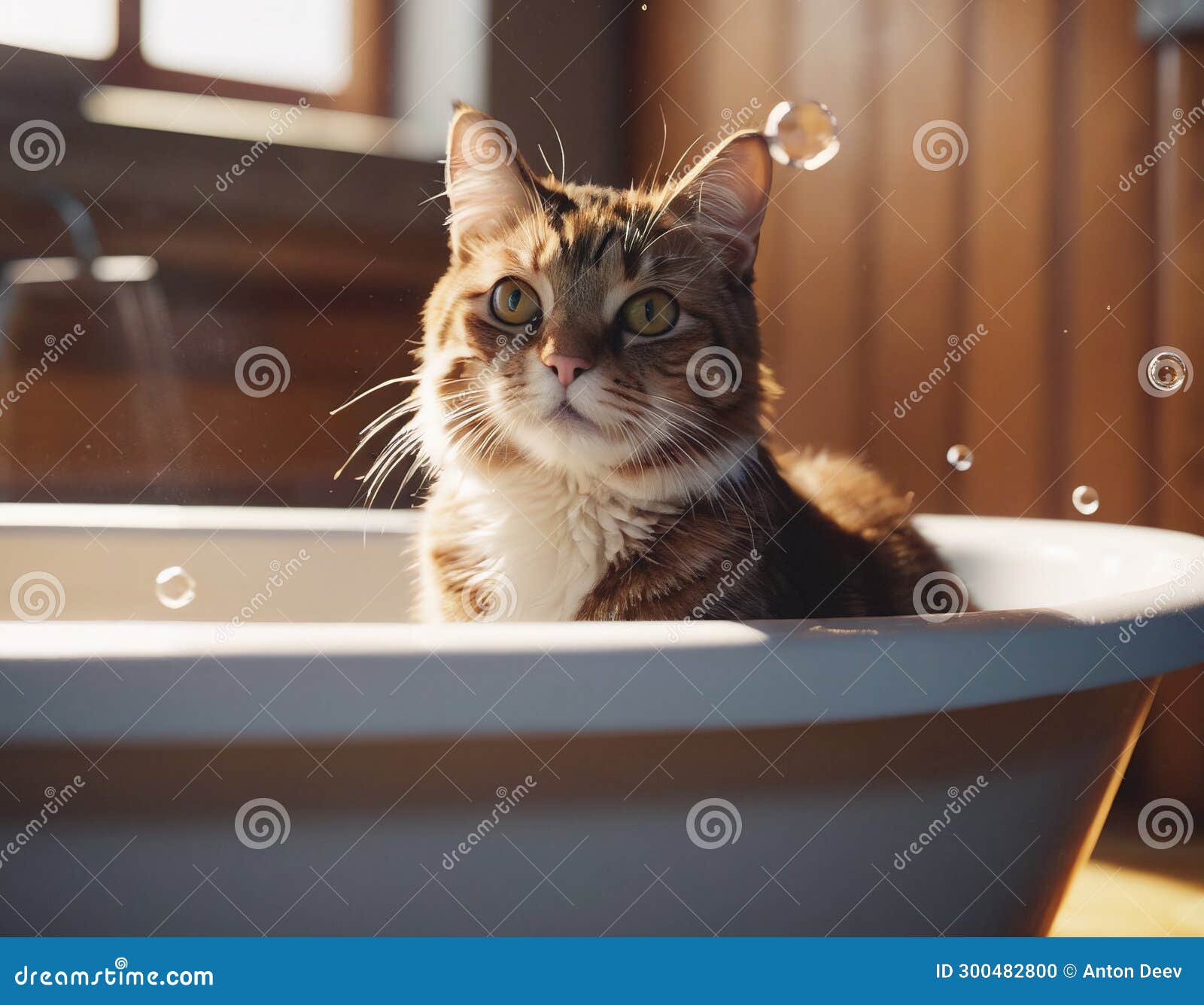 Cat Bathing in Bathtub, Looking at Camera Stock Photo - Image of mammal ...