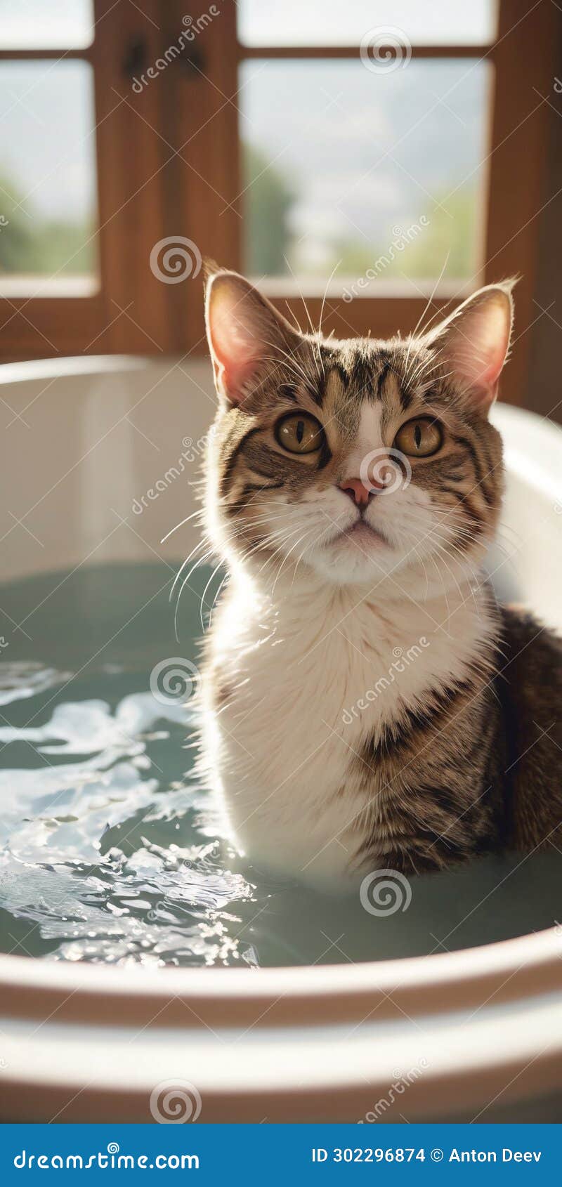 Cat Bathing in Bathtub, Looking at Camera Stock Illustration ...