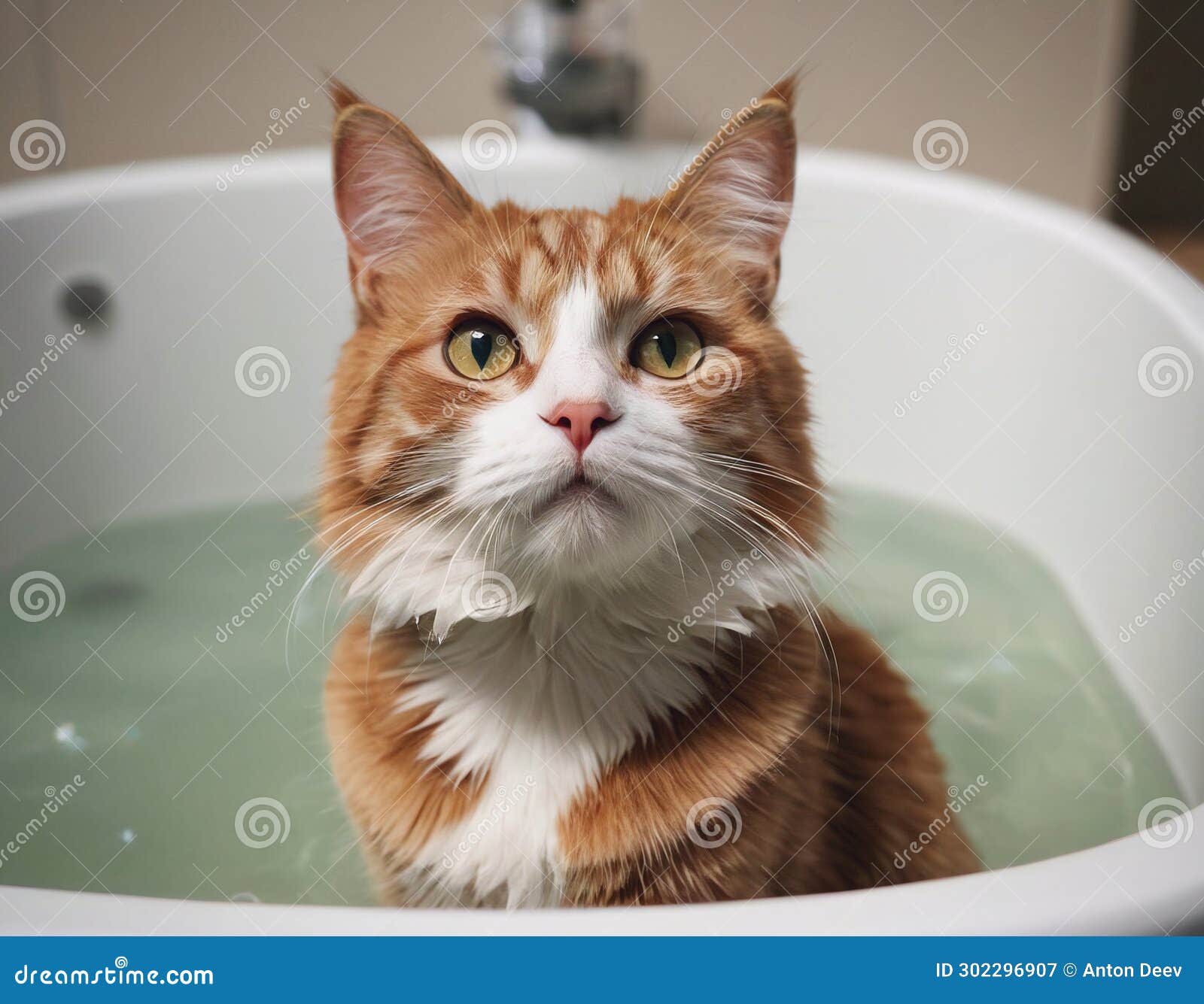 Cat Bathing in Bathtub, Looking at Camera Stock Illustration ...