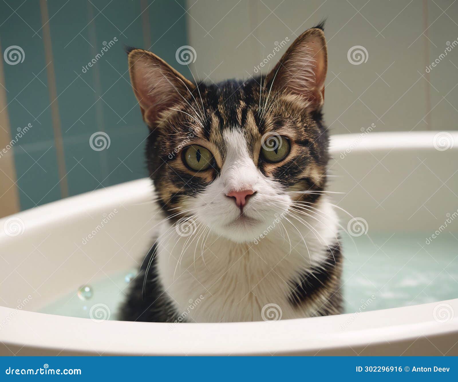 Cat Bathing in Bathtub, Looking at Camera Stock Illustration ...