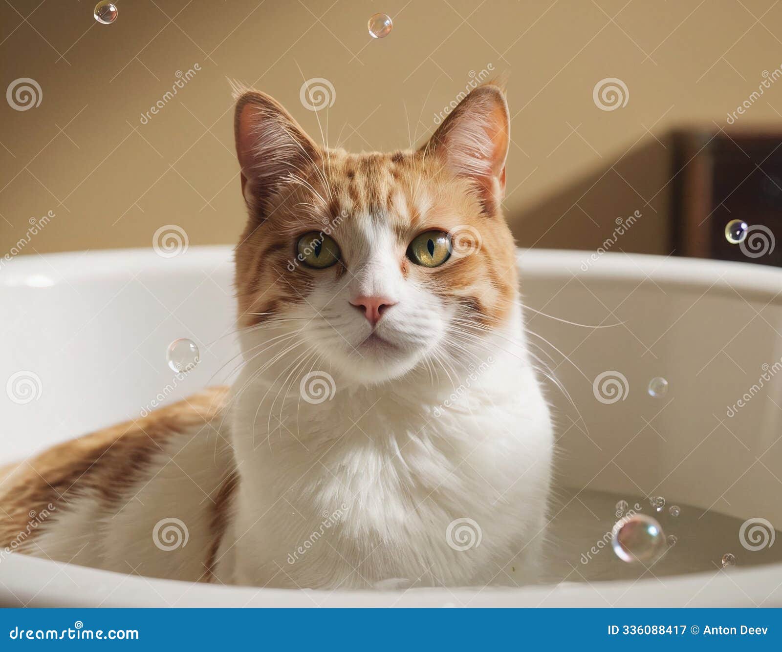 Cat Bathing in Bathtub, Looking at Camera Stock Image - Image of kitten ...