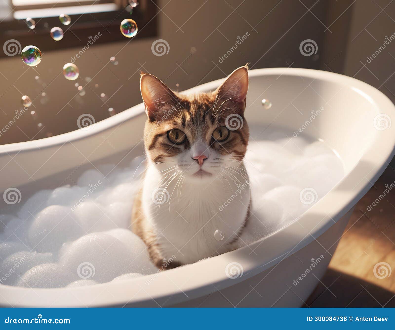 Cat Bathing in Bathtub, Looking at Camera Stock Photo - Image of animal ...