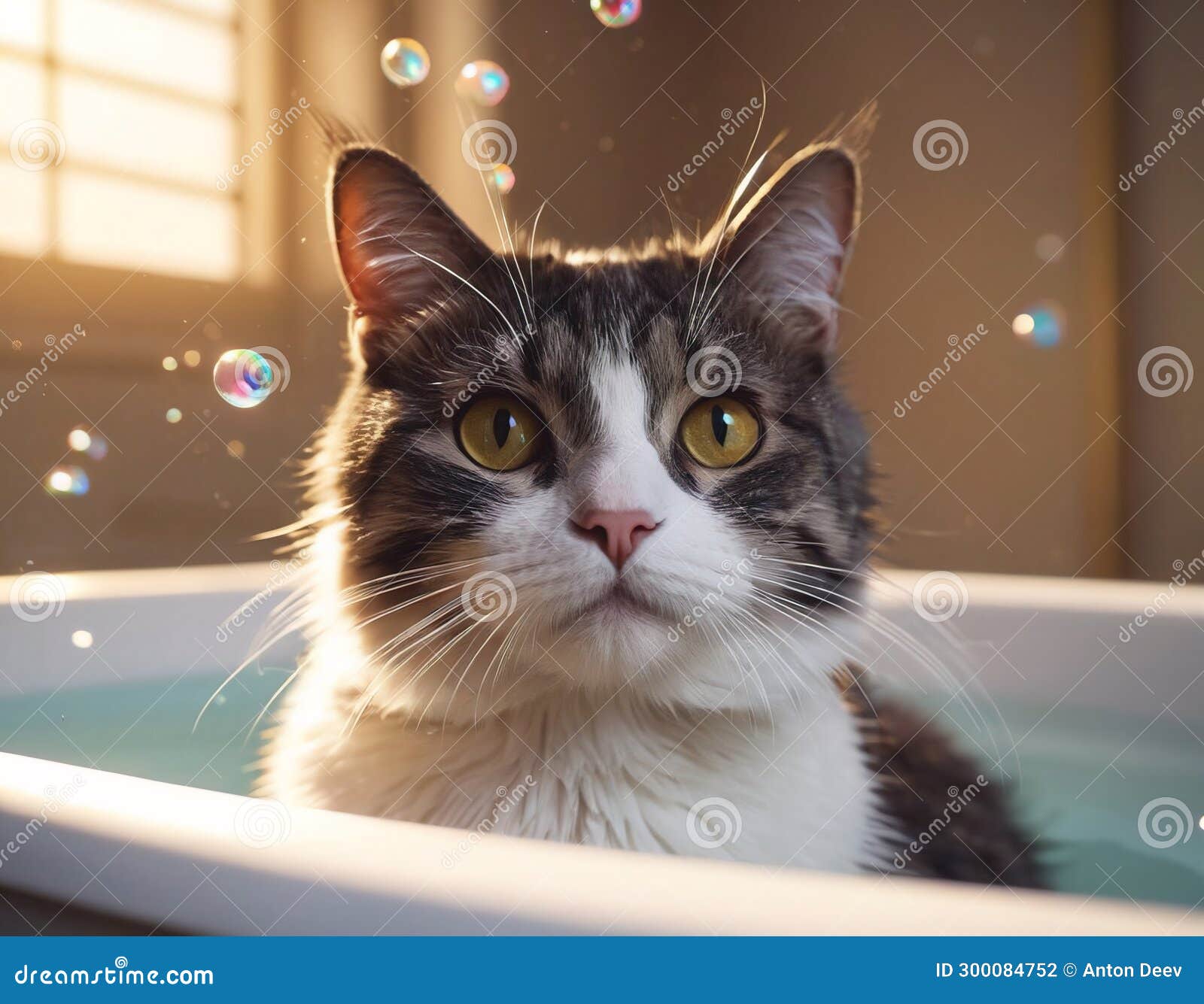Cat Bathing in Bathtub, Looking at Camera Stock Photo - Image of ...