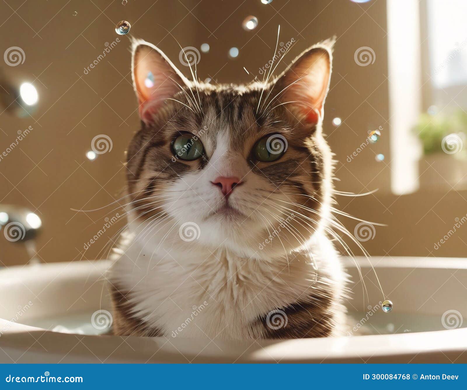 Cat Bathing in Bathtub, Looking at Camera Stock Photo - Image of ...