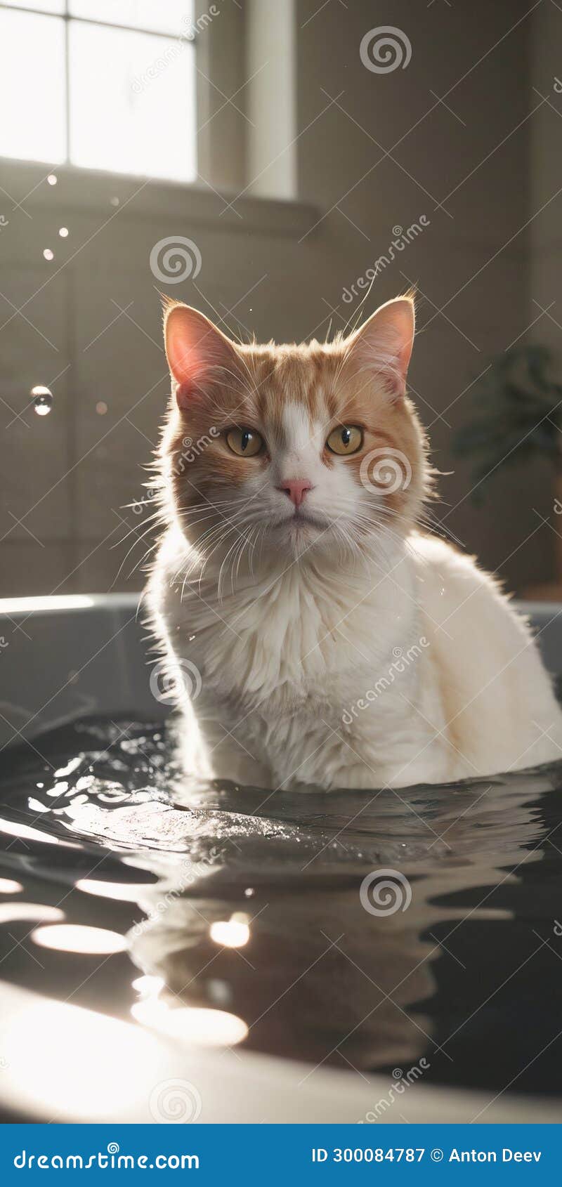 Cat Bathing in Bathtub, Looking at Camera Stock Image - Image of rest ...