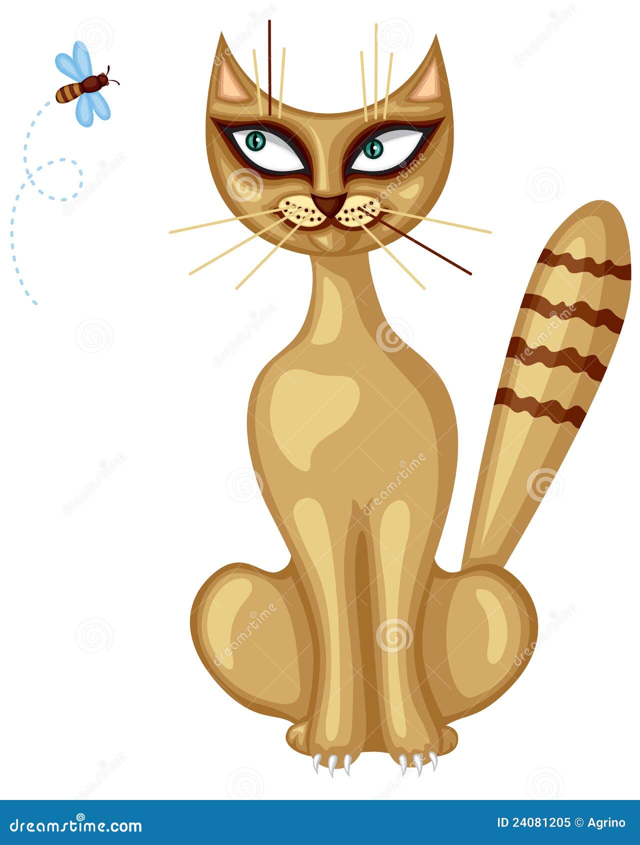 Cat and bee stock vector. Illustration of fluffy, tail - 24081205