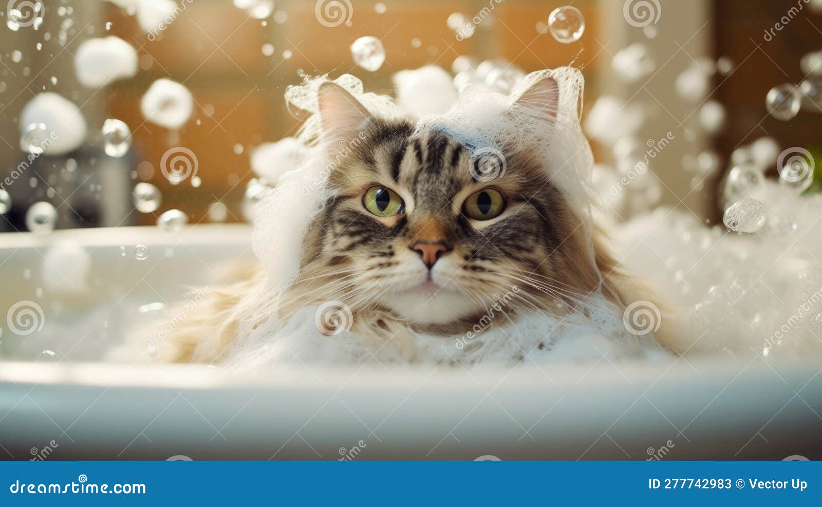 Cat Being Washed in Bath. Generative AI Stock Image - Image of tabby ...