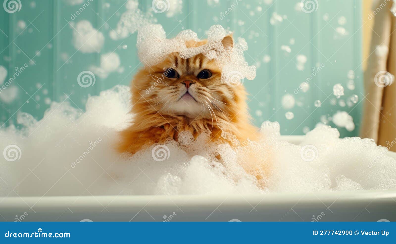 Cat Being Washed in Bath. Generative AI Stock Illustration ...