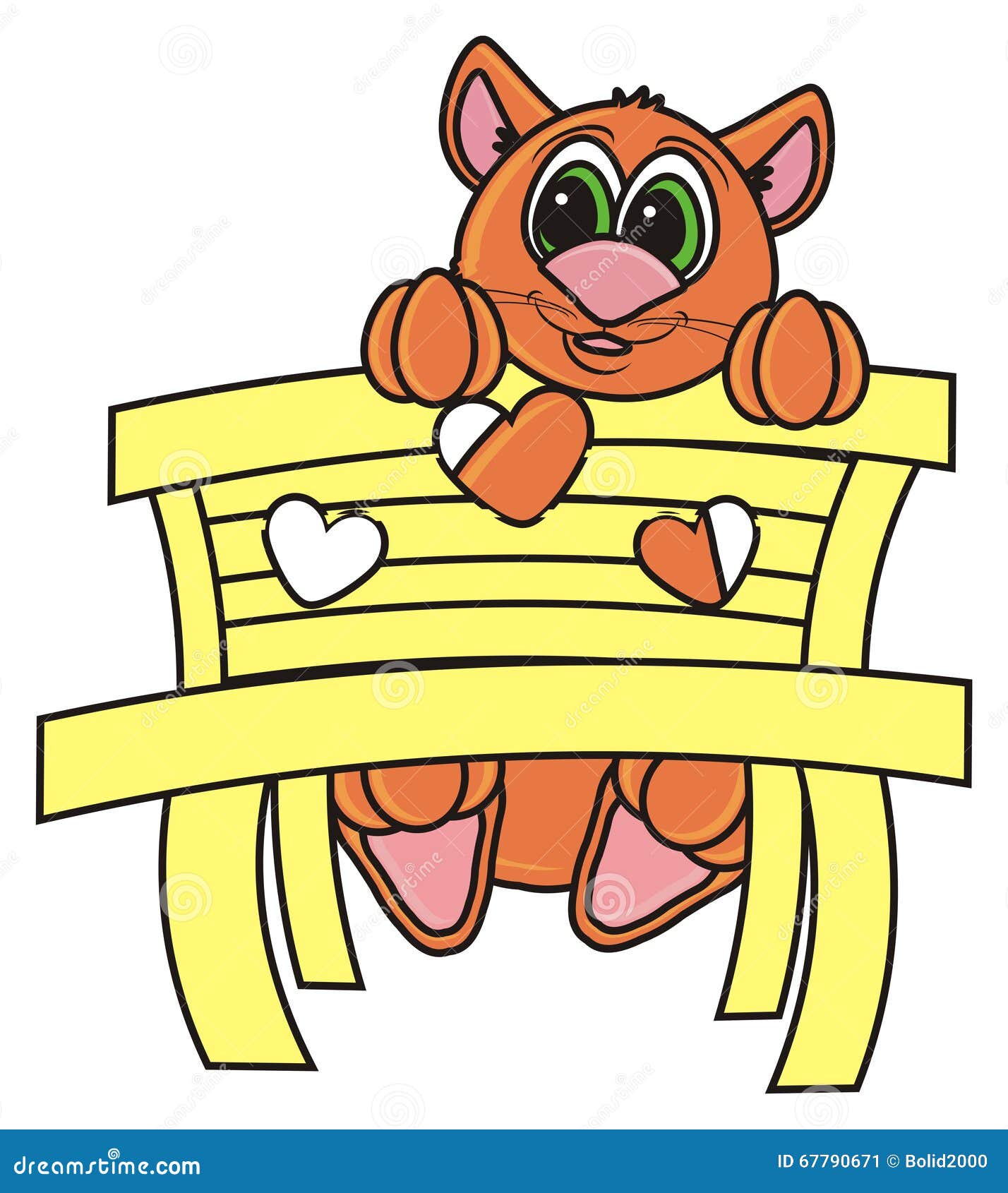 Cat on a bench stock illustration. Illustration of greeting - 67790671