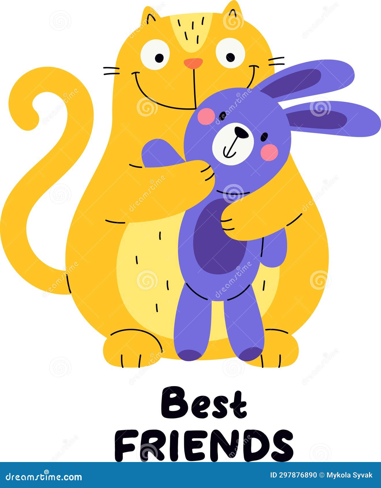 Cat Best Friends Sticker stock illustration. Illustration of kitty ...