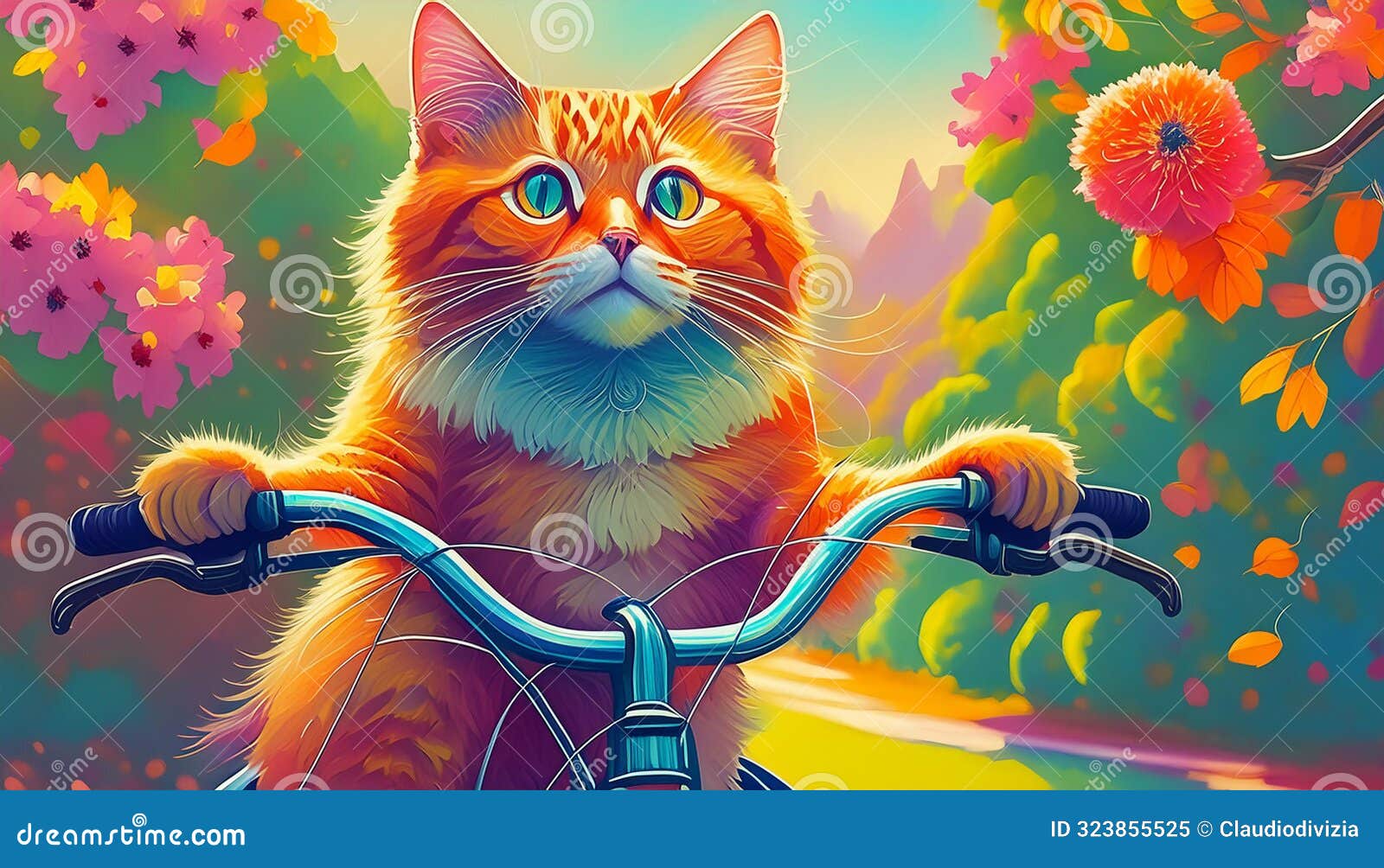 Cat on bike AI generated stock illustration. Illustration of cats ...