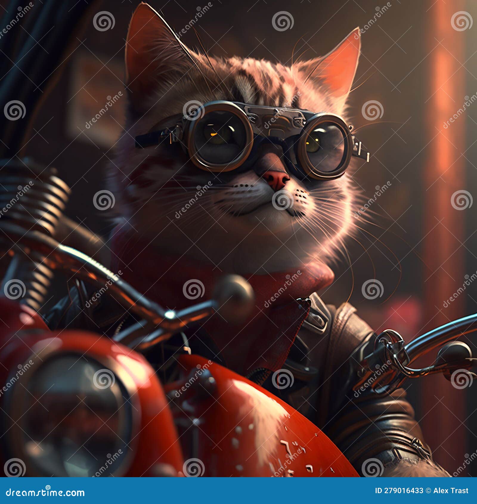 Cat Biker on a Motorcycle. Generated by AI Stock Illustration ...