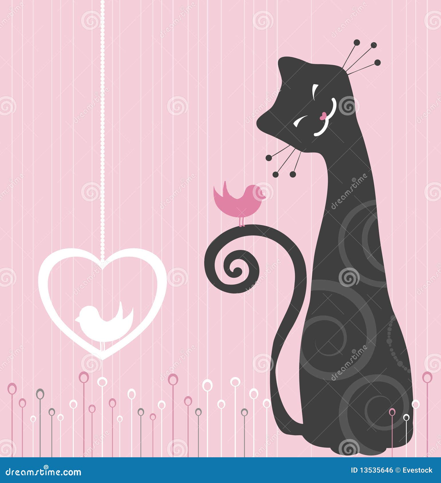 Cat and Bird stock vector. Illustration of beautiful - 13535646