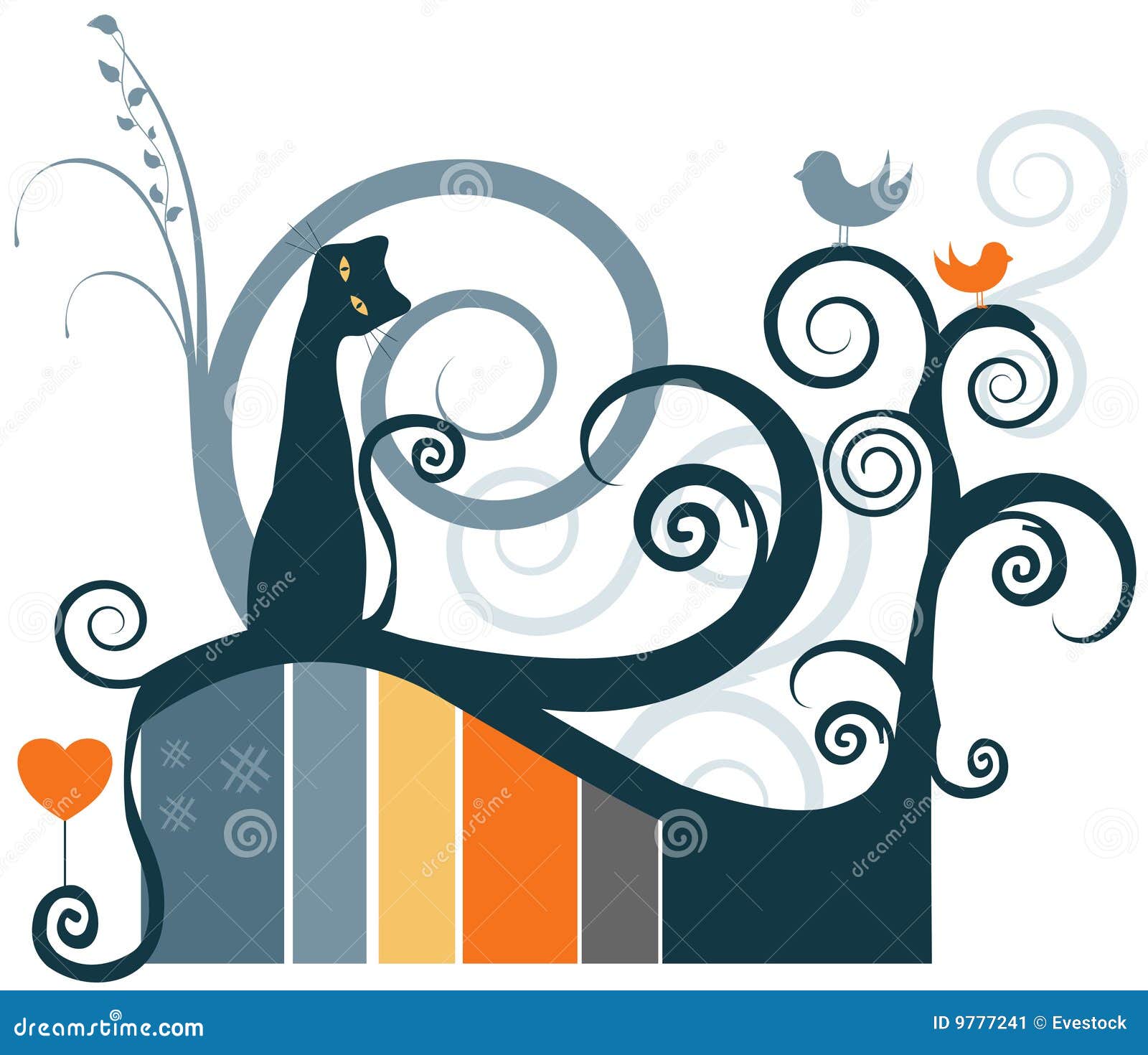 Cat and Birds stock vector. Illustration of cheerful, feline - 9777241