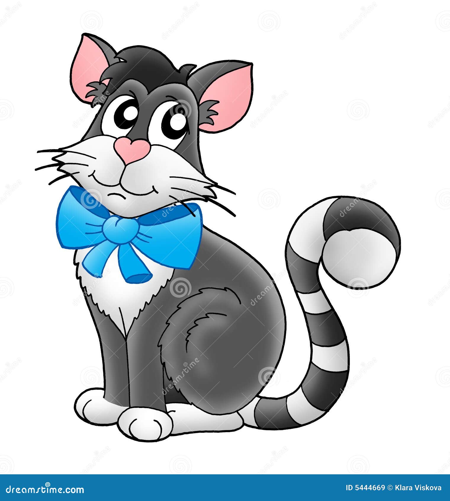 Cat with blue ribbon stock illustration. Illustration of mamals - 5444669