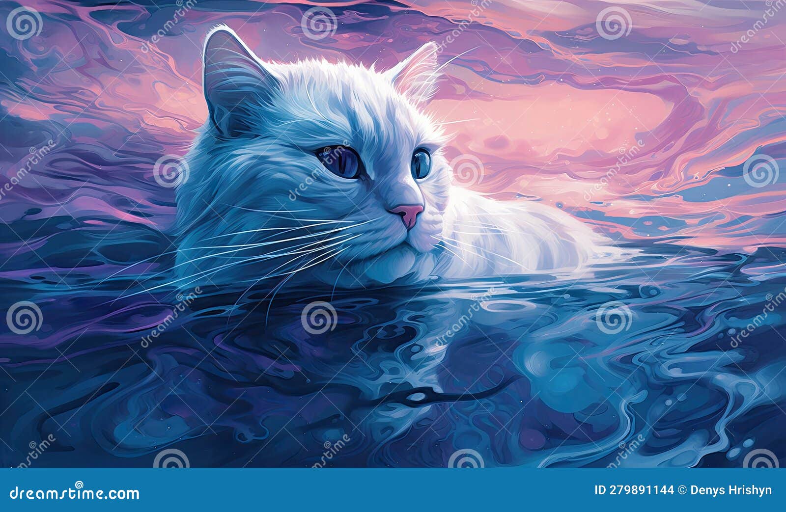 The Cat in Blue Swirly Background Was the Central Focus of the Artwork ...