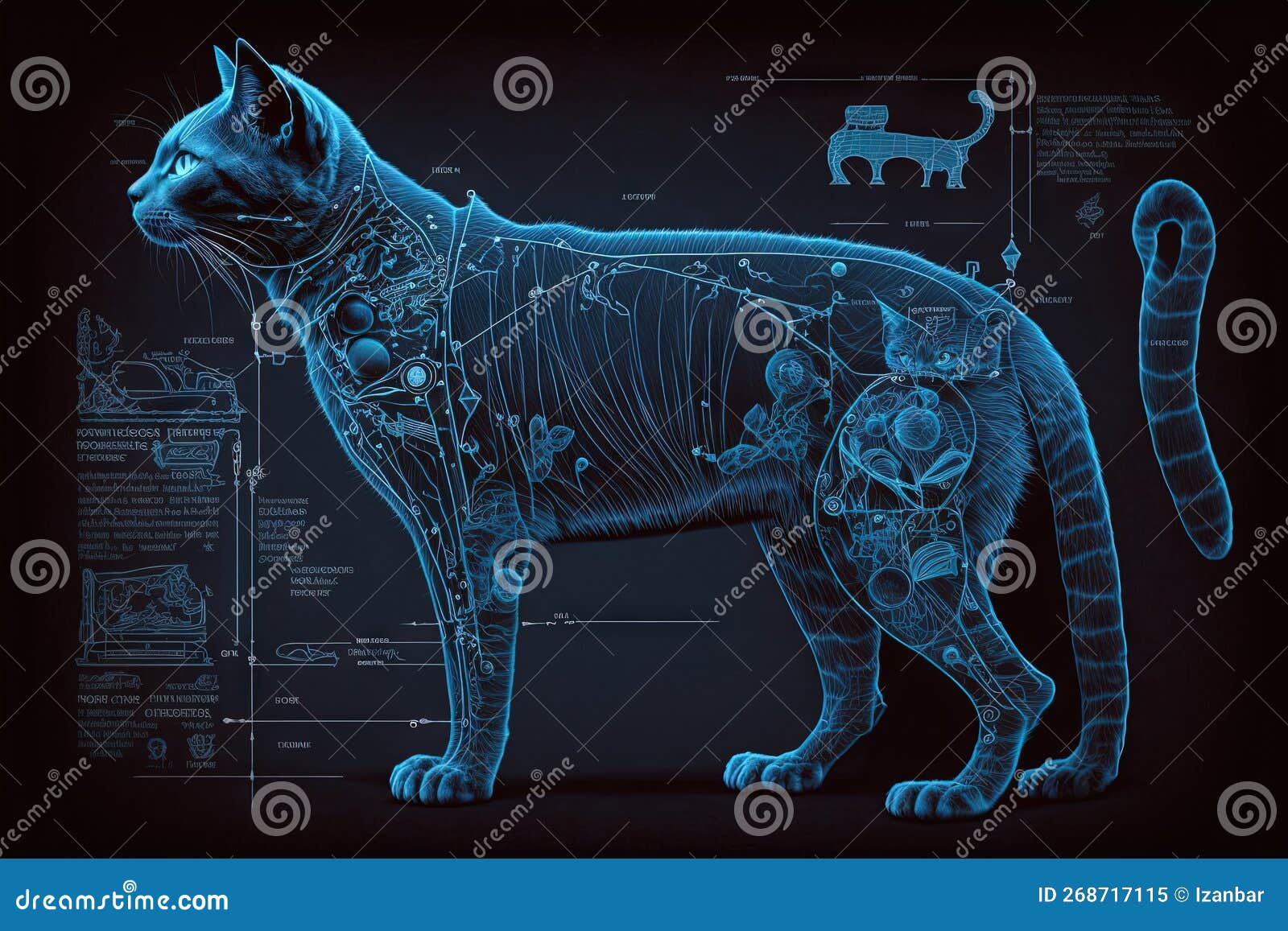 Cat Blueprint Illustration Generative Ai Stock Illustration ...