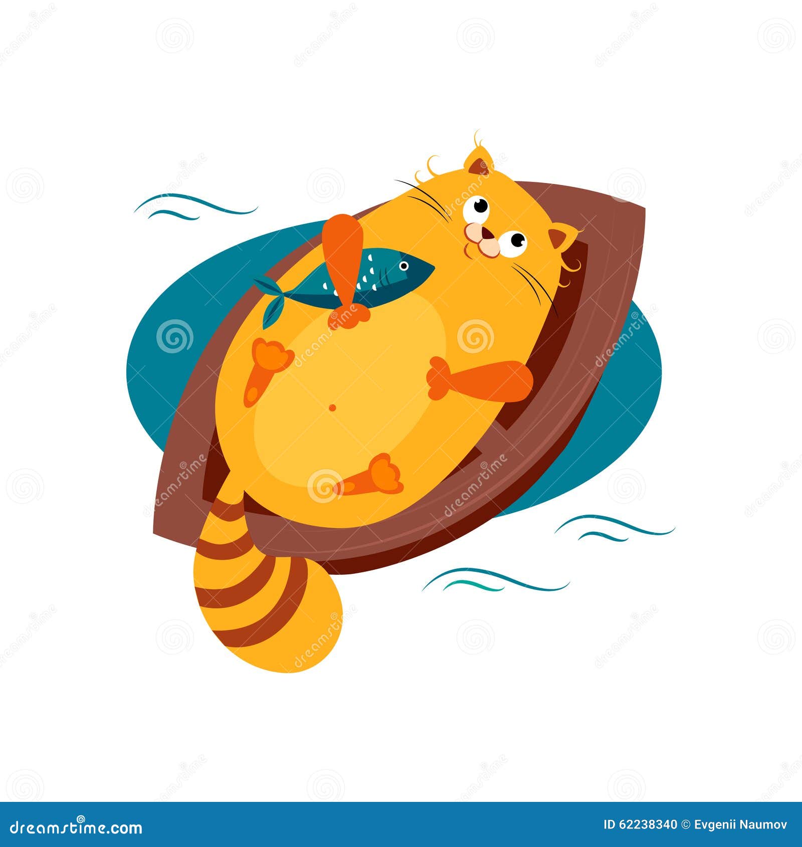 Cat on a Boat Hugging Fish. Vector Illustration Stock Vector ...