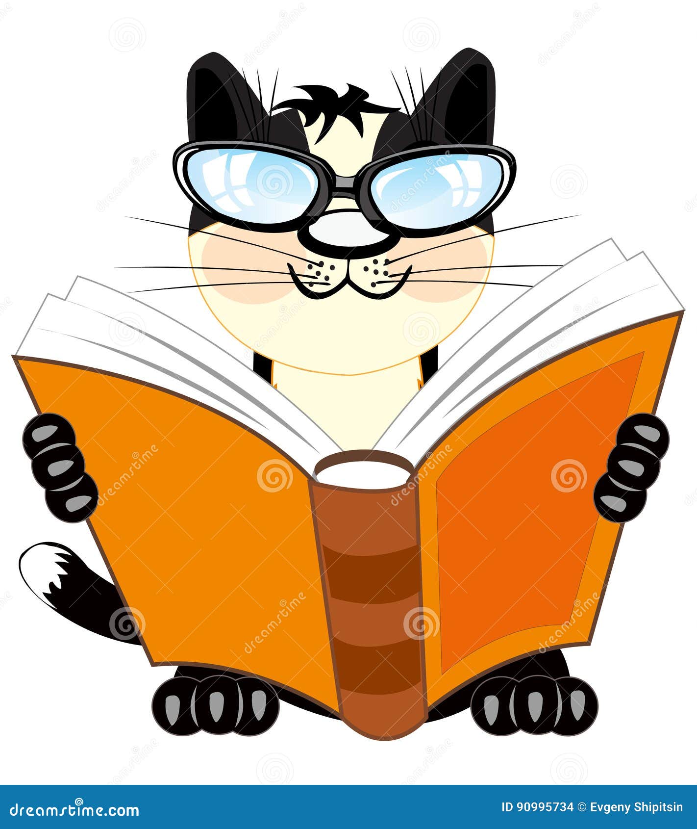 Cat with book stock vector. Illustration of animal, cartoon - 90995734