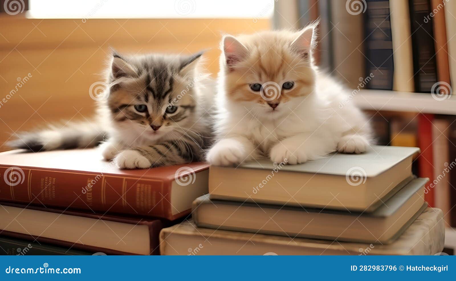 Cat Book Club: Illustration of Kittens on Top of Books Stock ...
