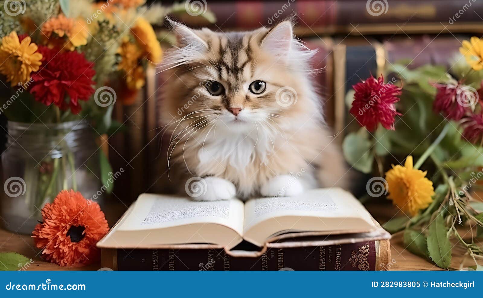 Cat Book Club: Illustration of a Cat Reading a Book Stock Illustration ...
