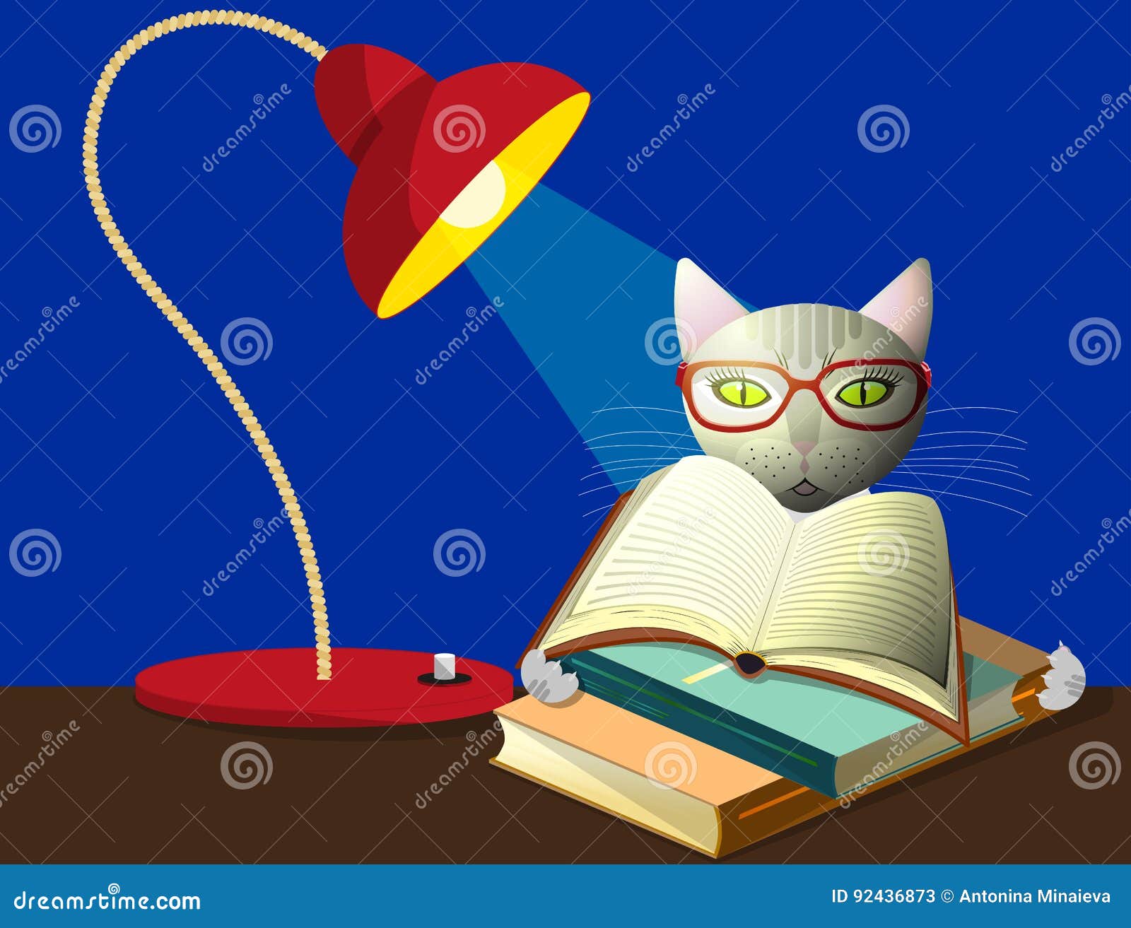 Cat with books stock vector. Illustration of school, animals - 92436873