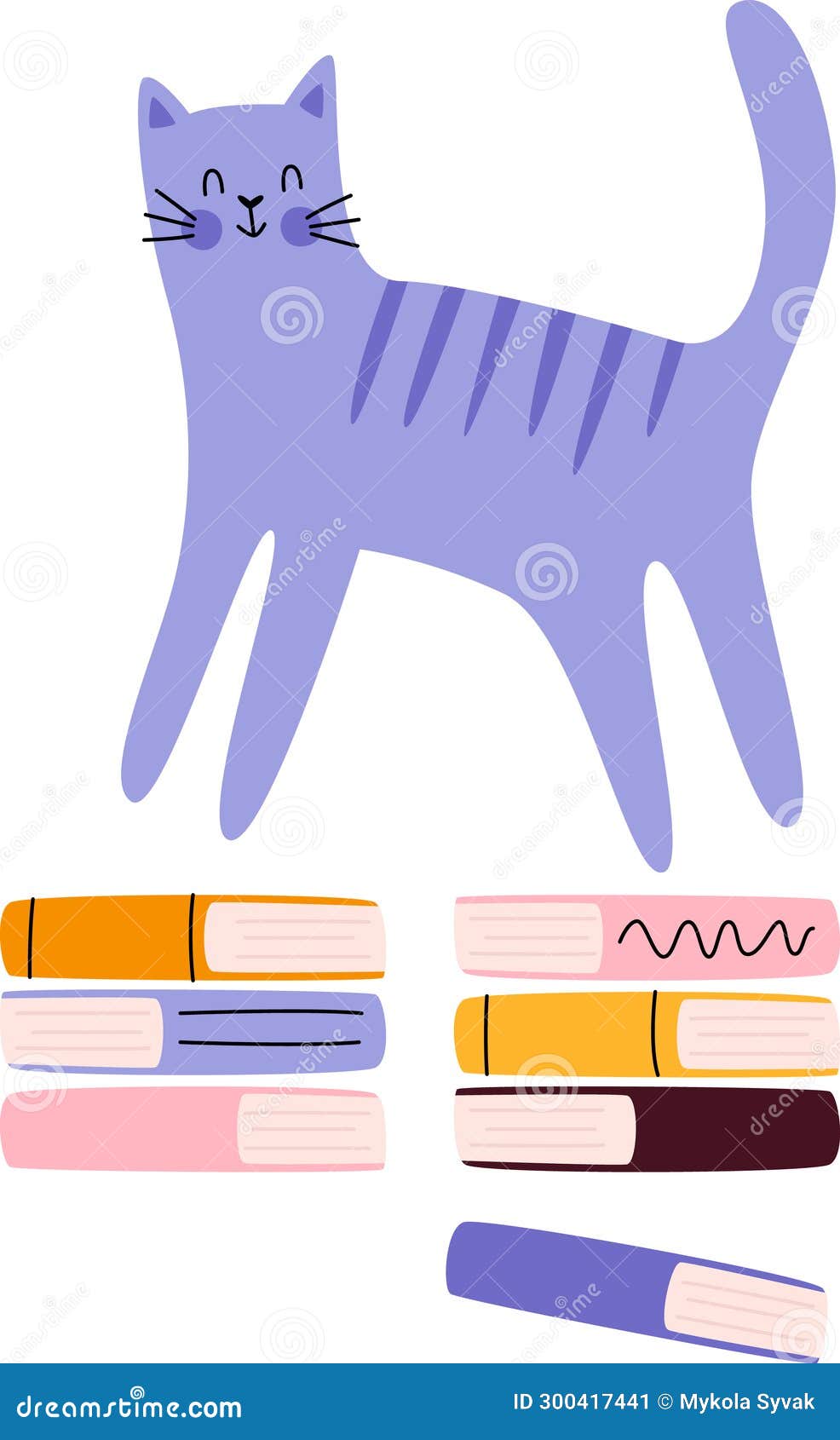 Cat and Books stock illustration. Illustration of isolated - 300417441