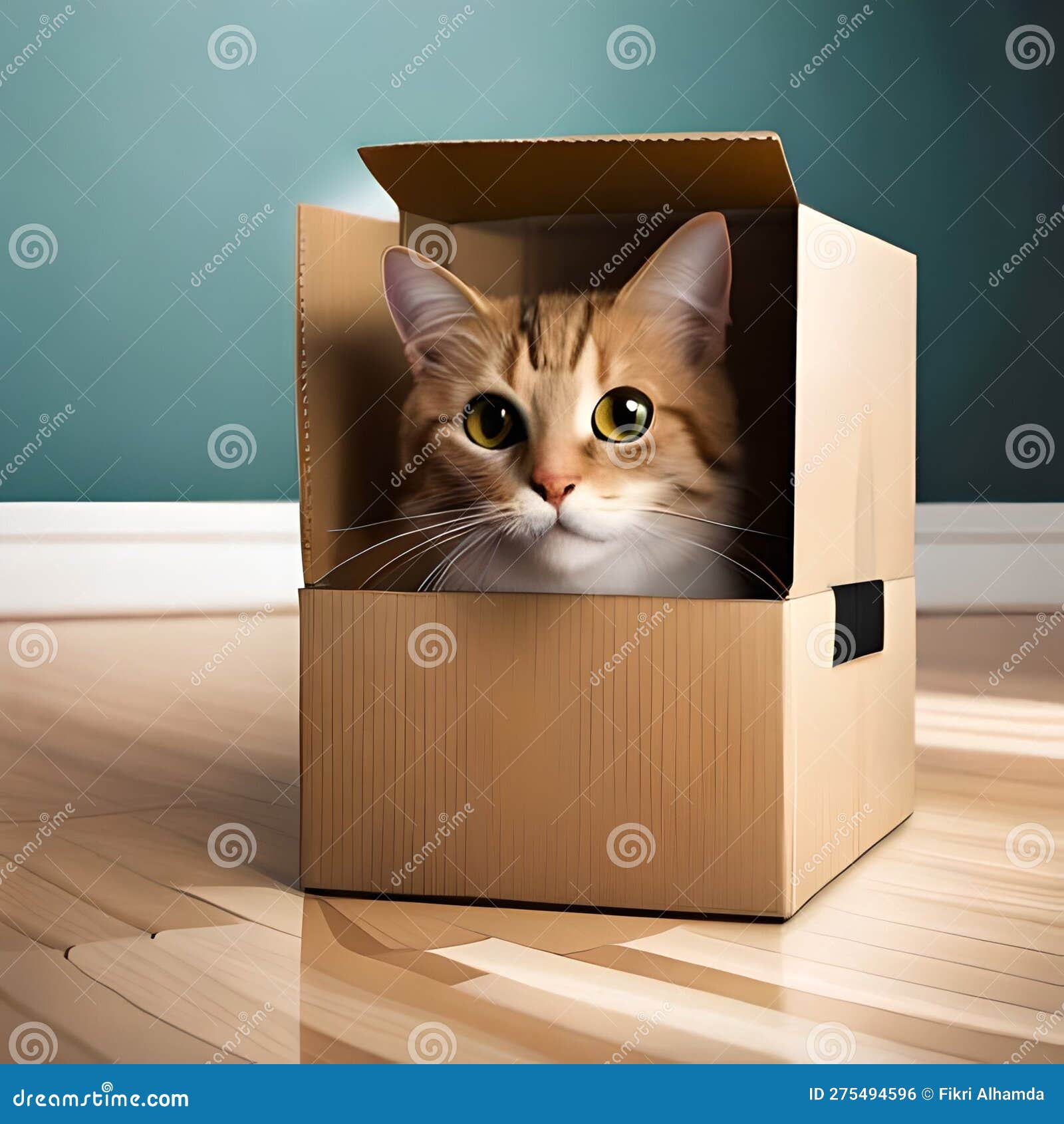 Cat in the Box Staring Realistic Digital Art Stock Illustration ...