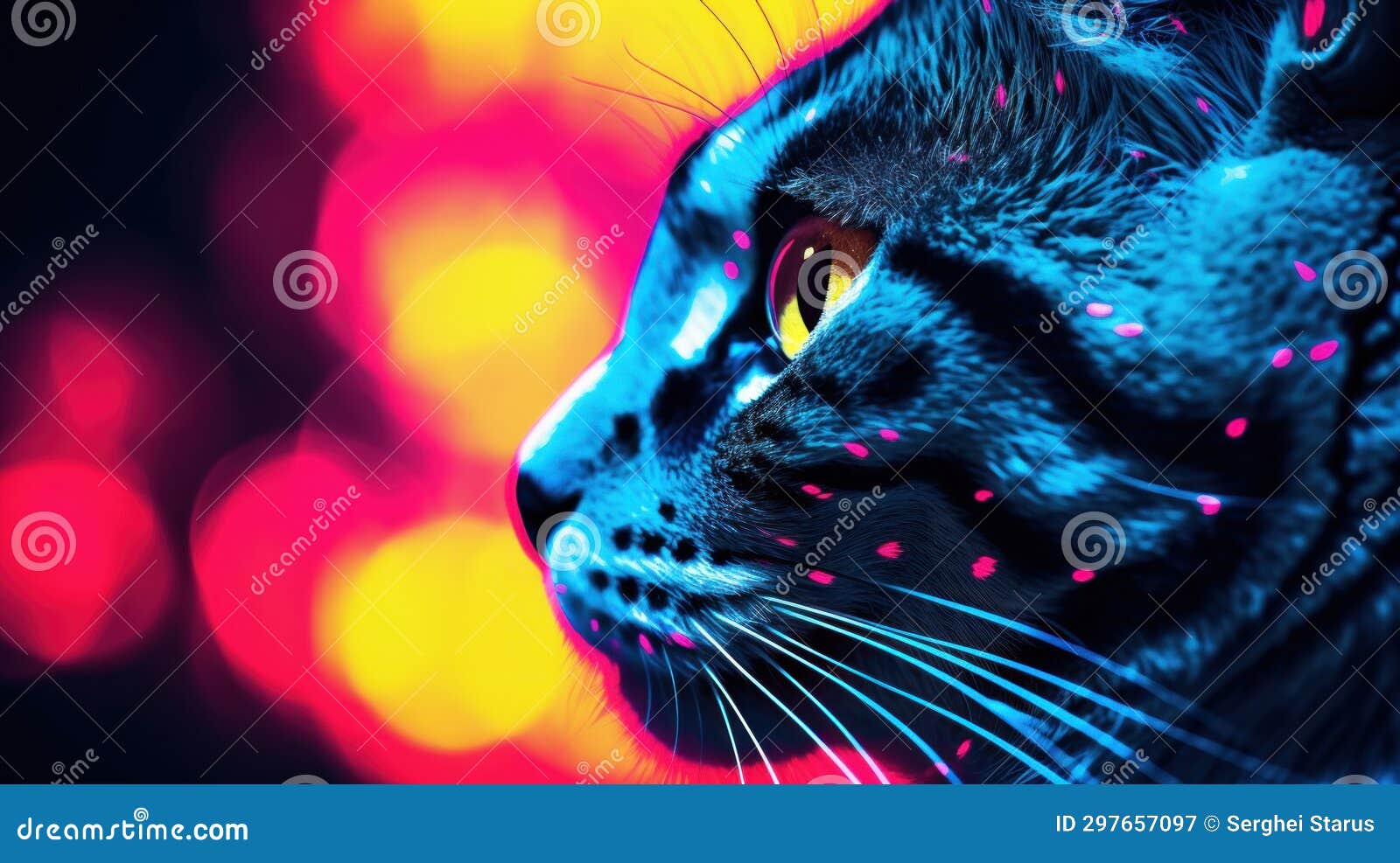 A Cat with Bright Colors in the Background, AI Stock Image - Image of ...