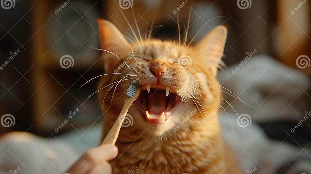 Cat Brushing Teeth Generative AI Illustration Stock Illustration ...