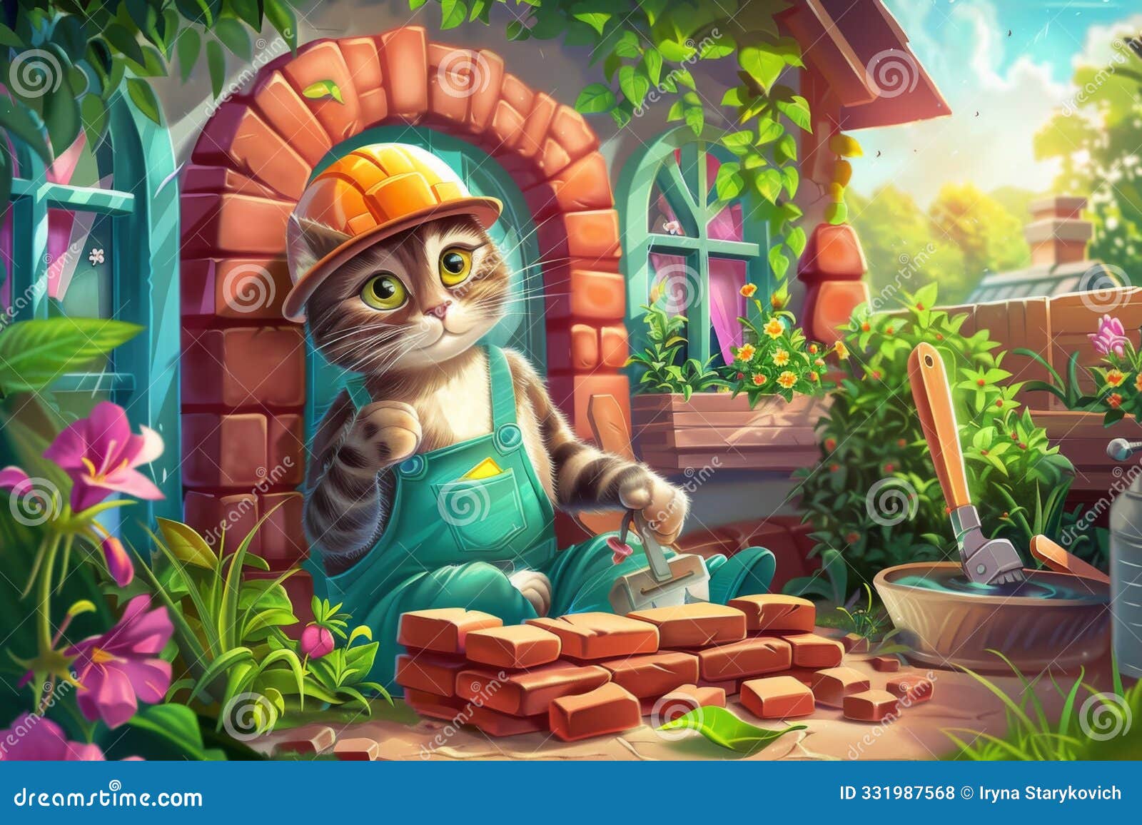 Cat Builder, Children S Illustration Stock Illustration - Illustration ...