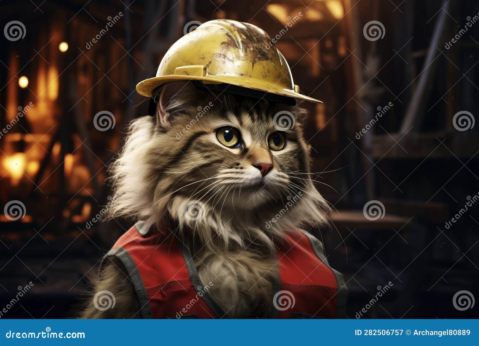 Cat Builder in a Helmet and Vest. Generative AI Stock Illustration ...