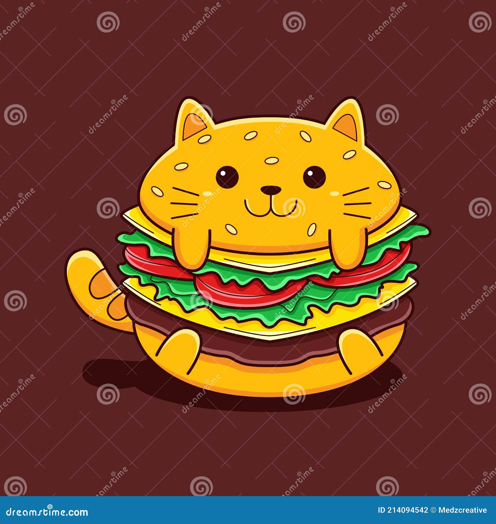 Cute Burger Cat Vector Cartoon Style Stock Vector - Illustration of ...
